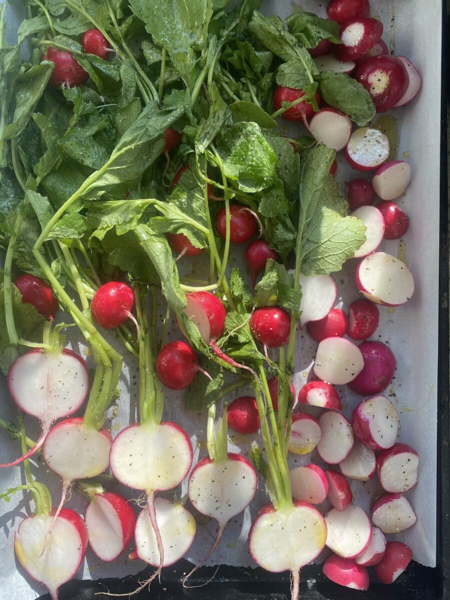 Simple Roasted Radish Salad (Radish Green Tips) | Sofa Dinners
