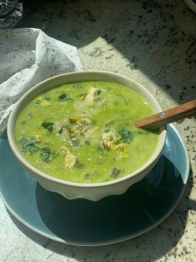 Green Goddess Chicken & Rice Soup (Avgolemono-Style) | Sofa Dinners