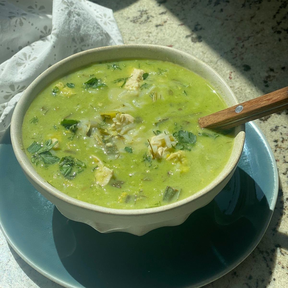 Green Goddess Chicken & Rice Soup (Avgolemono-Style) | Sofa Dinners